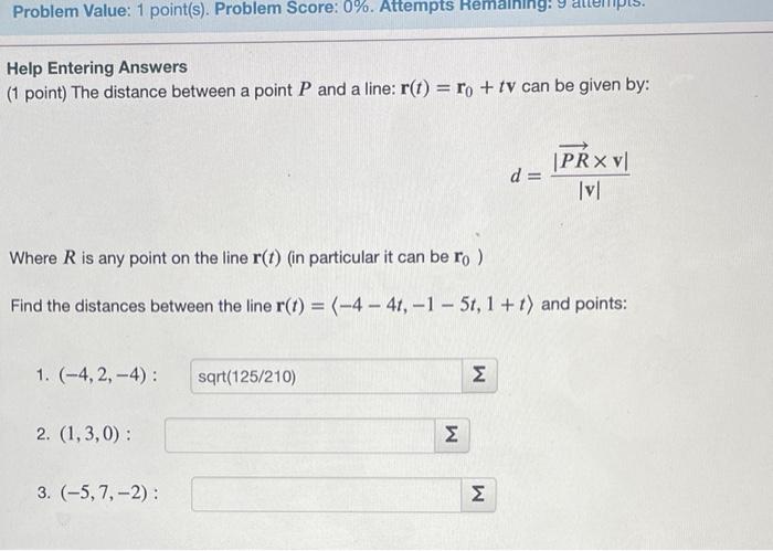 Solved Help Entering Answers ( 1 point) The distance between | Chegg.com