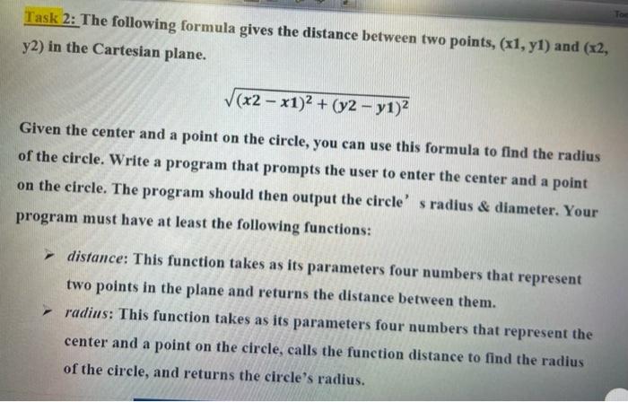 Solved To Task 2: The following formula gives the distance | Chegg.com