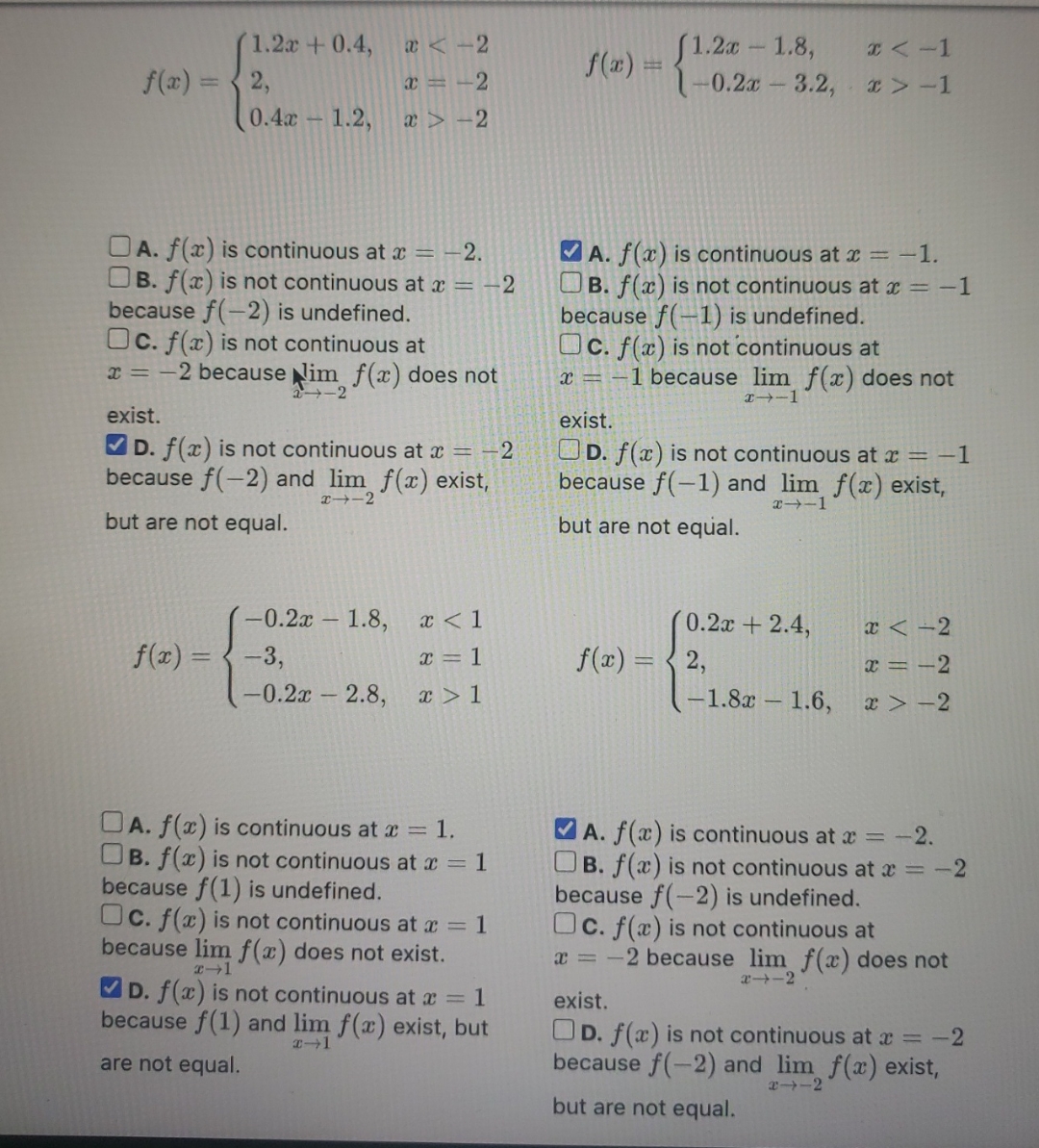 Solved A. f(x) ﻿is continuous at x=-2.B. f(x) ﻿is not | Chegg.com