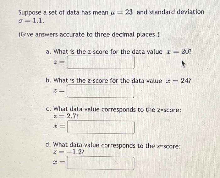 Solved Suppose a set of data has mean μ=23 and standard | Chegg.com