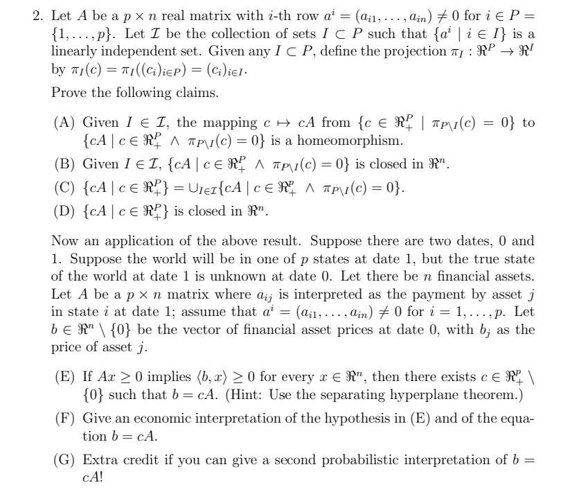 Solved Let A be a p×n real matrix with i-th row | Chegg.com
