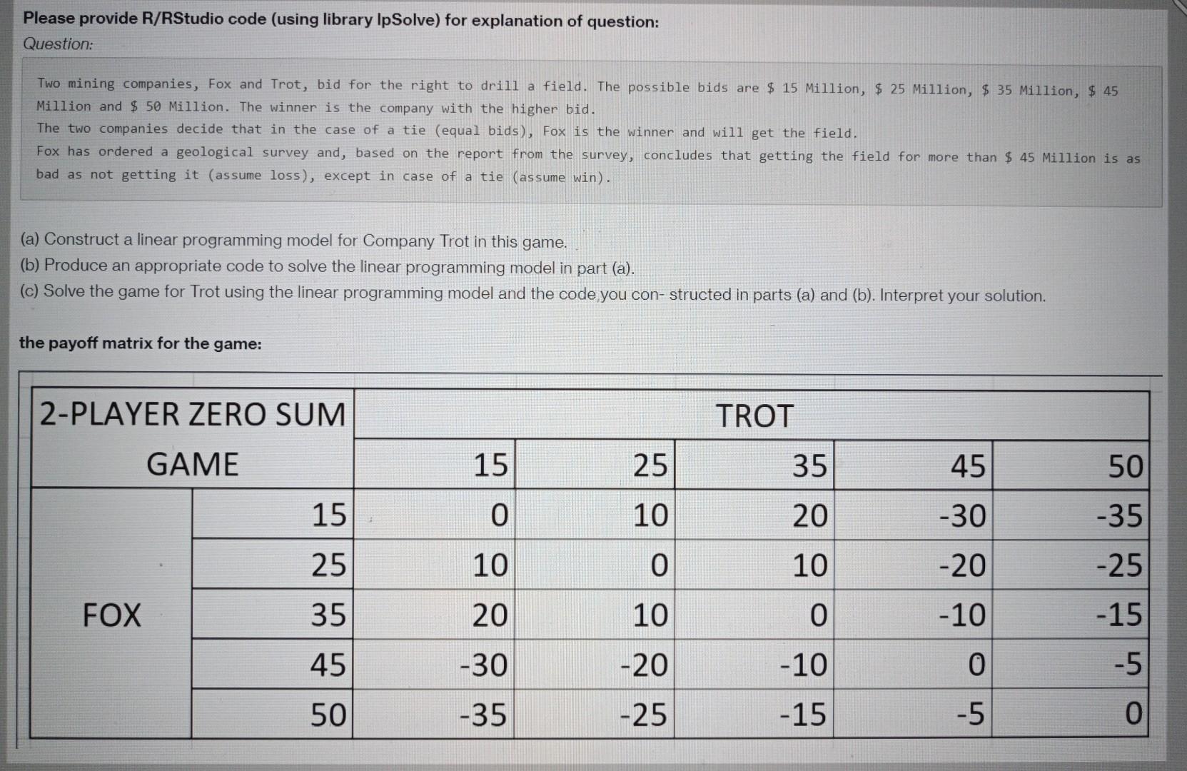 Solved Please provide R/RStudio code (using library IpSolve) | Chegg.com