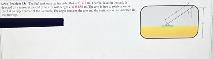 Solved (3%) Problem 13: The fuel tank on a car has a depth | Chegg.com