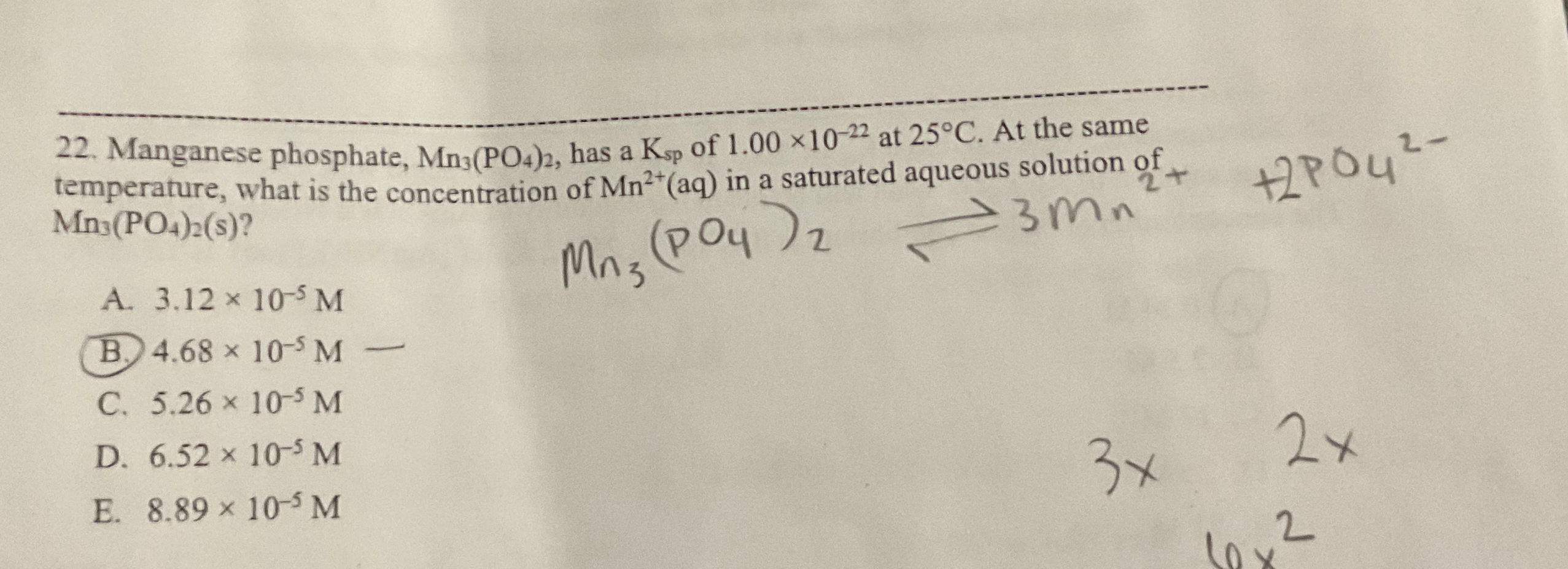 Solved Manganese phosphate, Mn3(PO4)2, ﻿has a Ksp ﻿of | Chegg.com