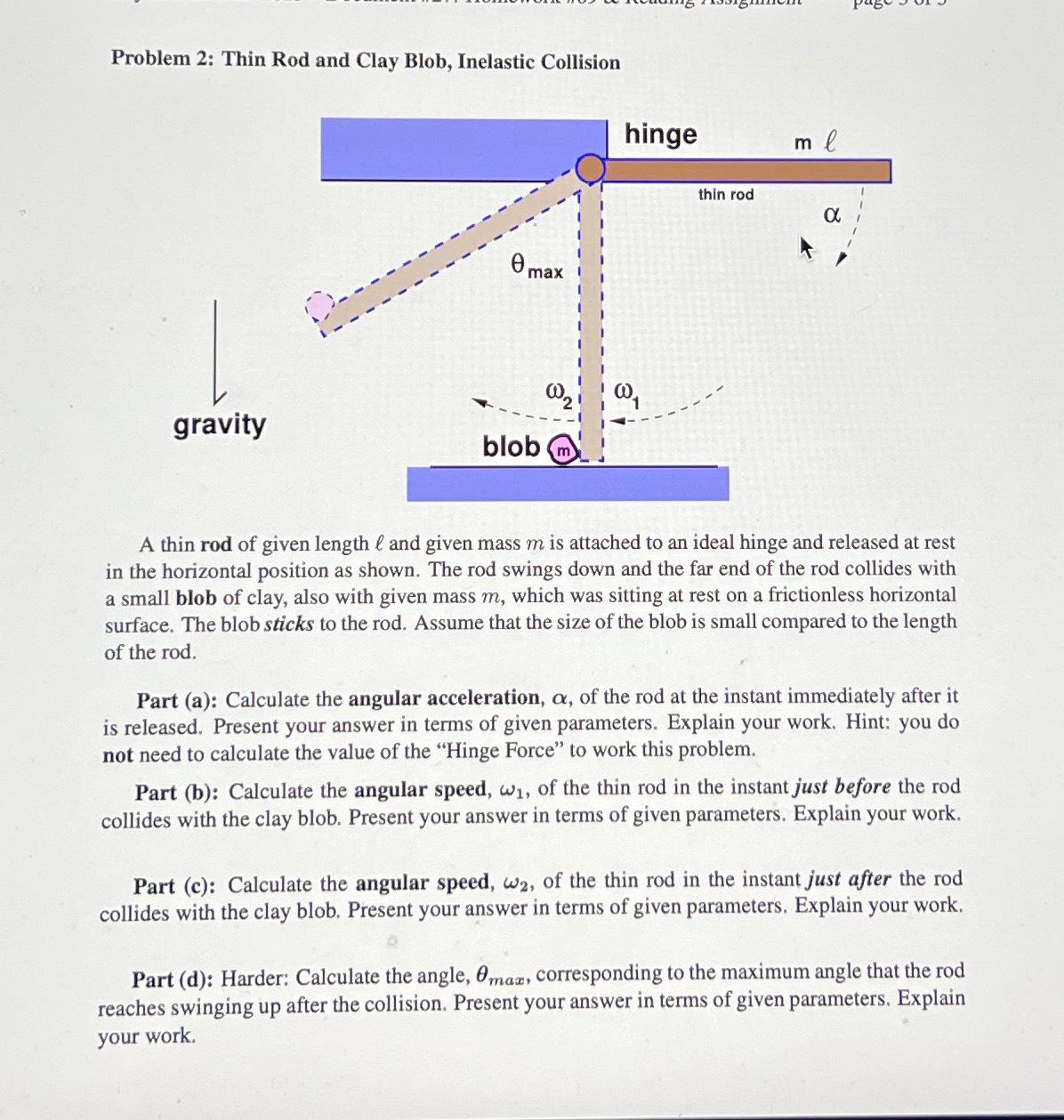 Solved Problem 2: Thin Rod and Clay Blob, Inelastic | Chegg.com