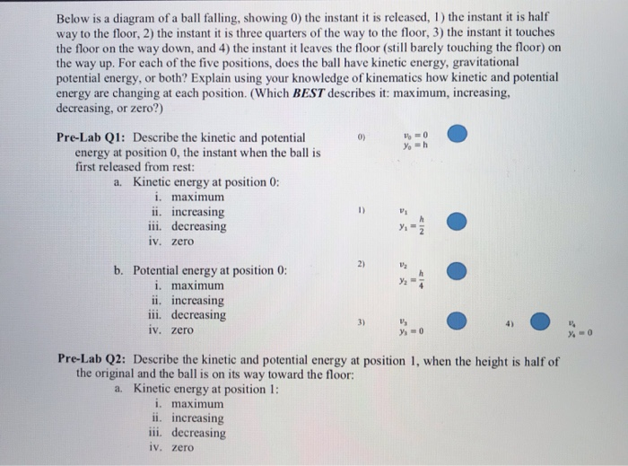 Solved Below is a diagram of a ball falling, showing 0) the | Chegg.com