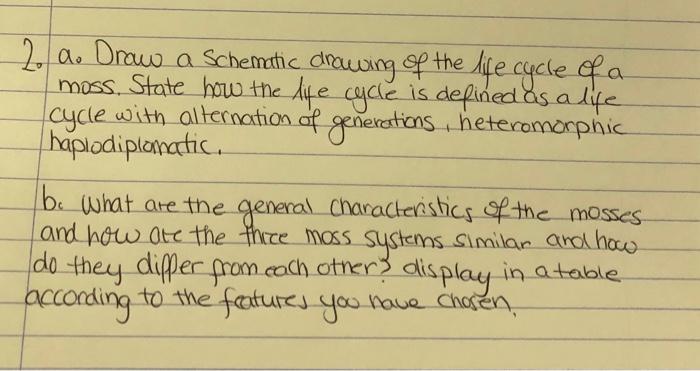 2. a. Drow a schematic drowing of the life cycle of a | Chegg.com