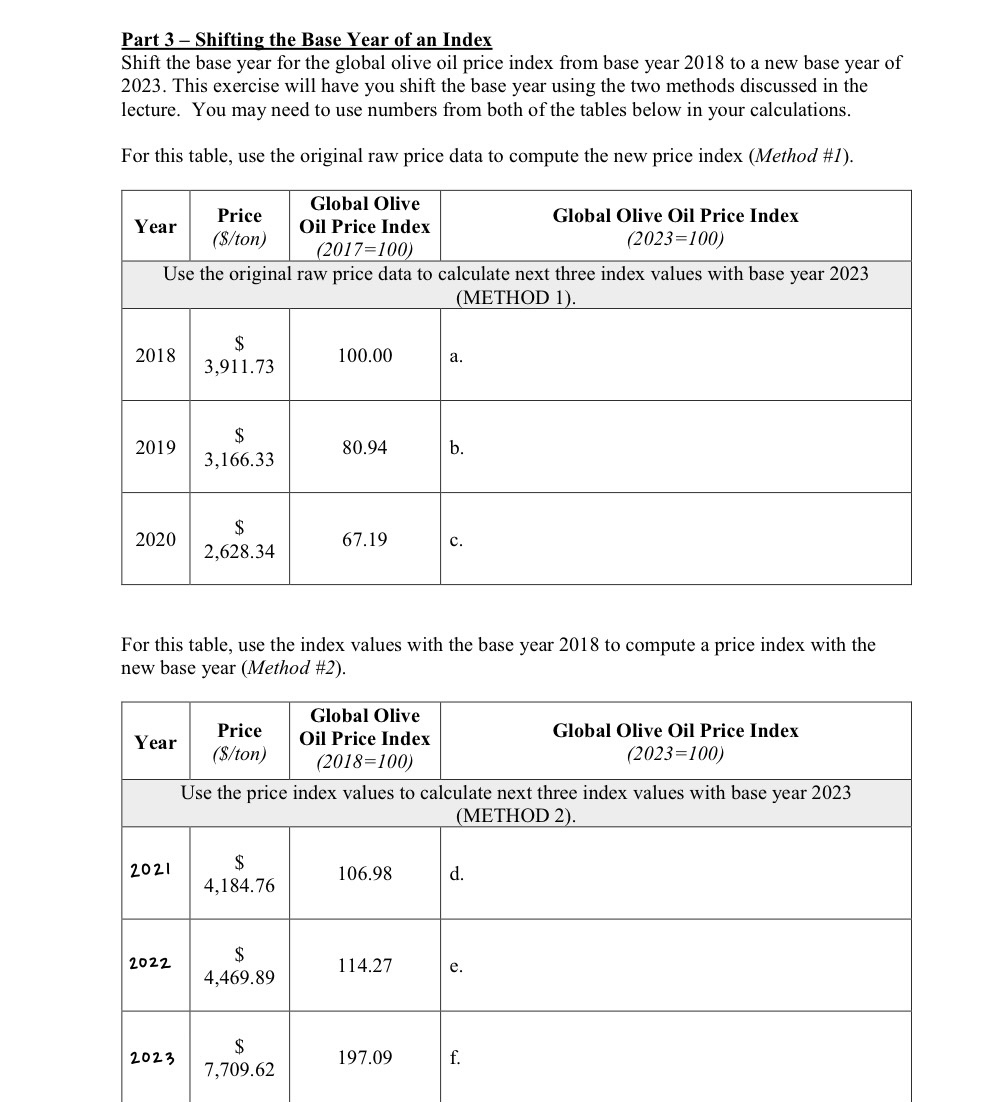Part 3 - ﻿Shifting the Base Year of an IndexShift the | Chegg.com