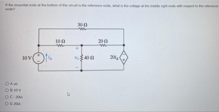 If the essential node at the bottom of the circuit is | Chegg.com