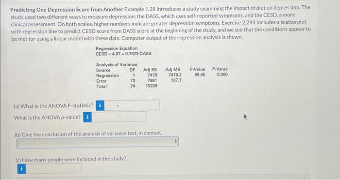 Solved Predicting One Depression Score from Another Example | Chegg.com