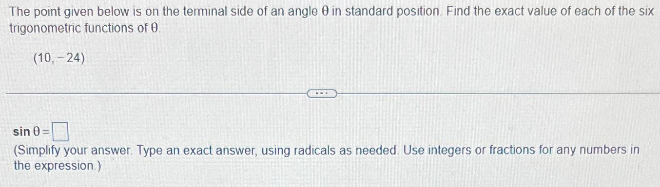 Solved The point given below is on the terminal side of an | Chegg.com