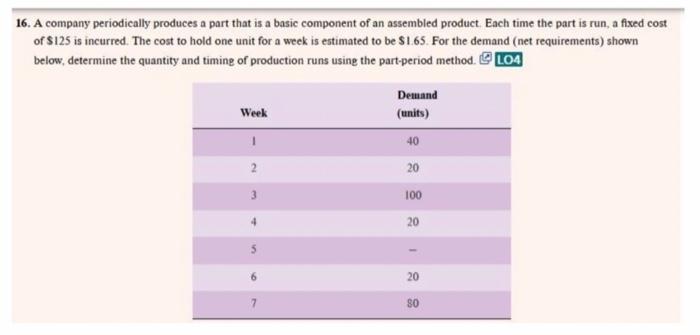 Solved 16. A company periodically produces a part that is a | Chegg.com