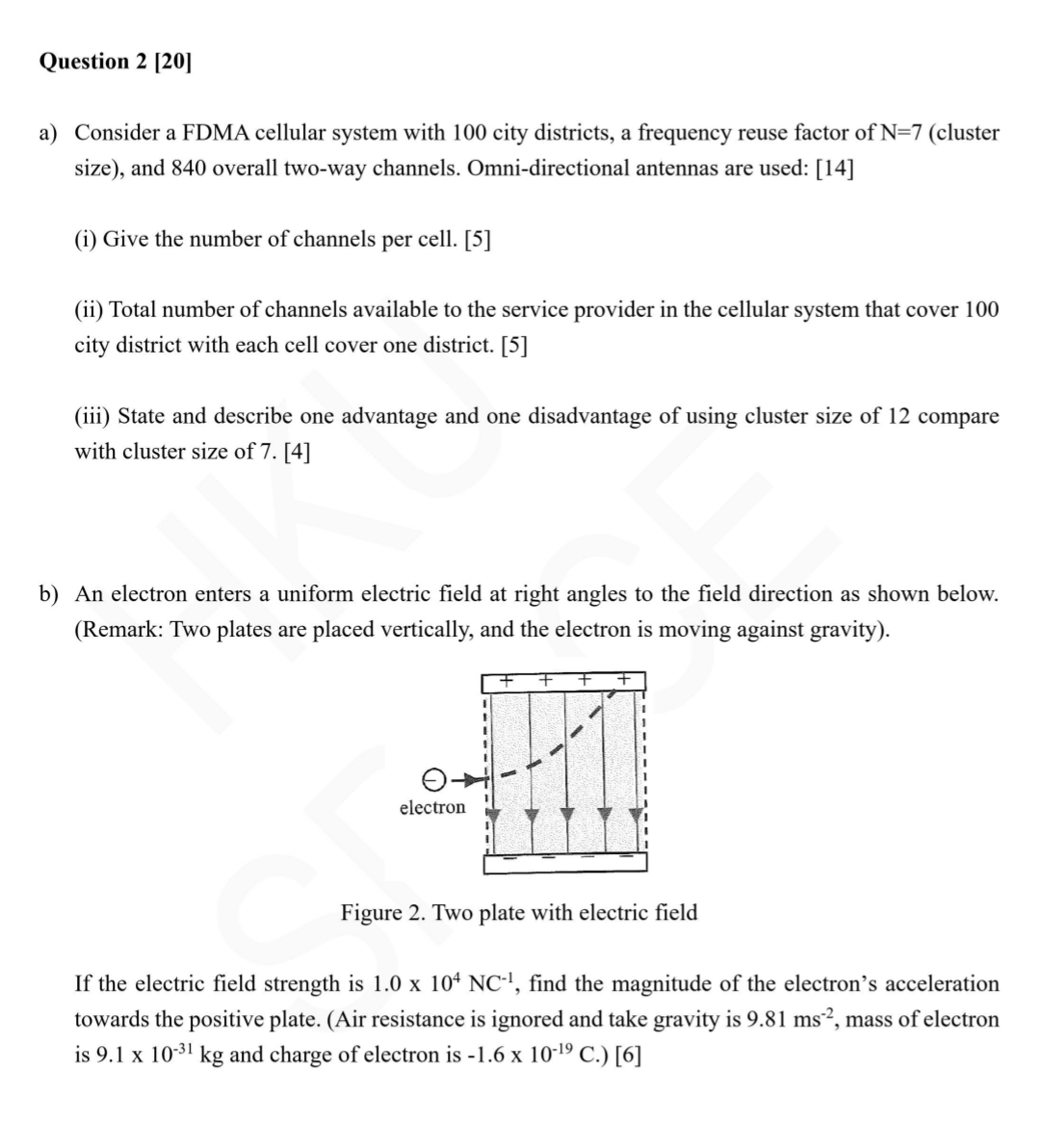 Solved Question 2 [20] a) Consider a FDMA cellular system | Chegg.com
