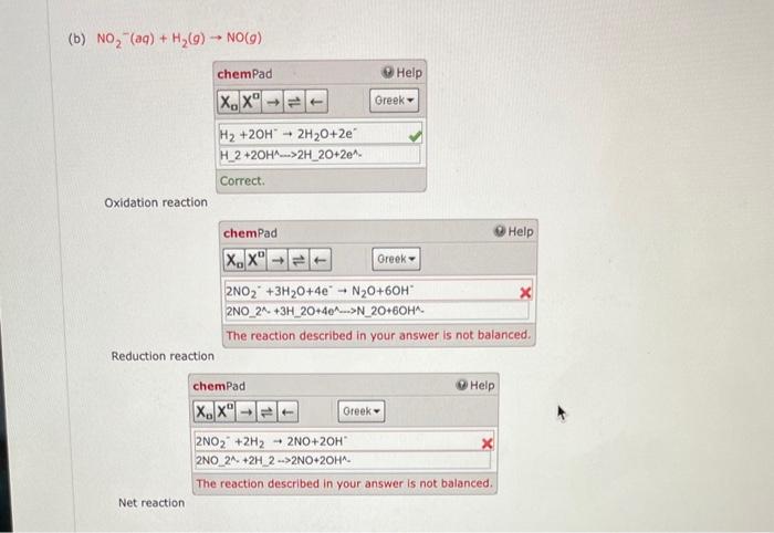 Solved NO2−(aq)+H2(g)→NO(g) Oxidation reaction Reduction | Chegg.com