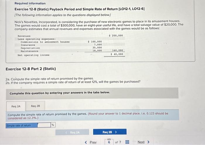 Solved Required information Exercise 12-8 (Static) Payback | Chegg.com
