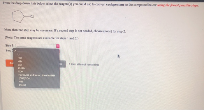 Solved From the drop-down lists below select the reagent(s) | Chegg.com