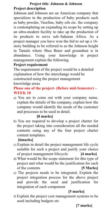 Project title: Johnson \& Johnson Project description | Chegg.com