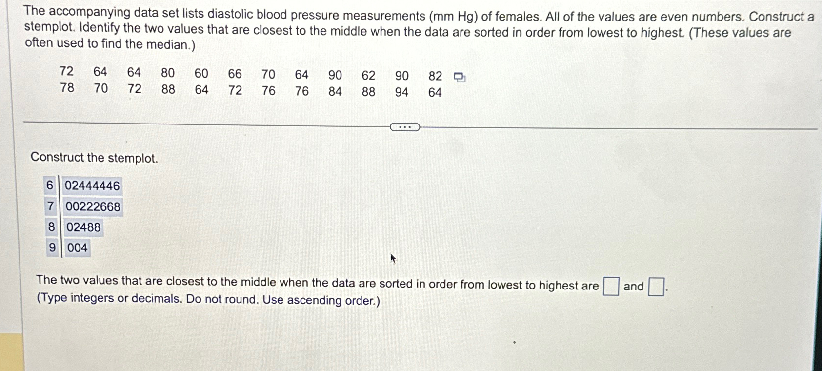 Solved The accompanying data set lists diastolic blood | Chegg.com