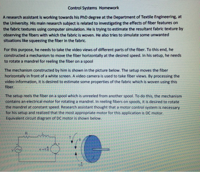 Control Systems Homework A research assistant is | Chegg.com