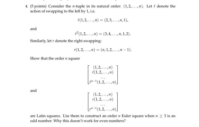 Solved 4. (5 points) Consider the n-tuple in its natural | Chegg.com