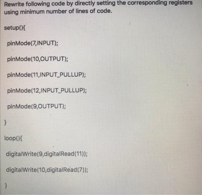 Solved Rewrite following code by directly setting the | Chegg.com
