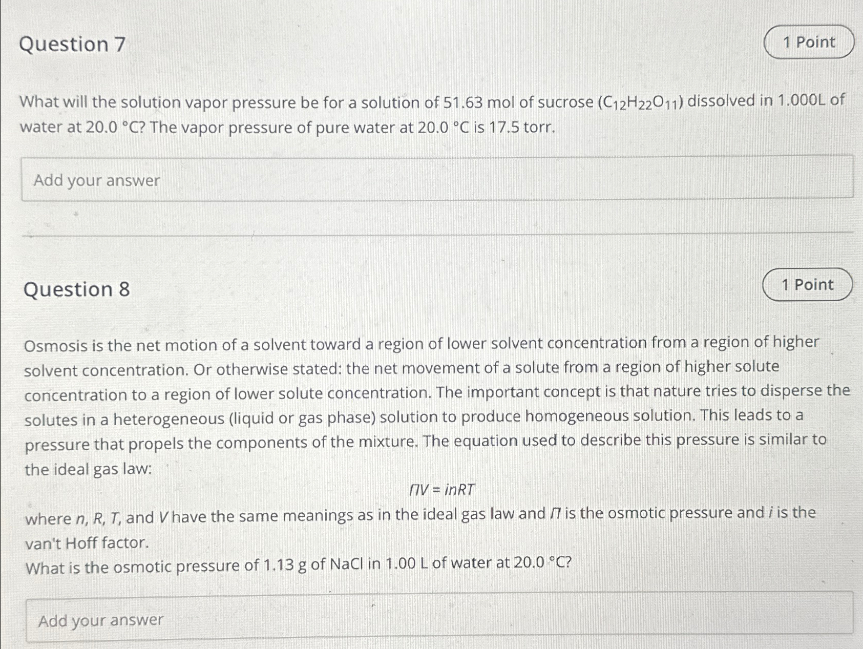 Solved Question 7What will the solution vapor pressure be | Chegg.com