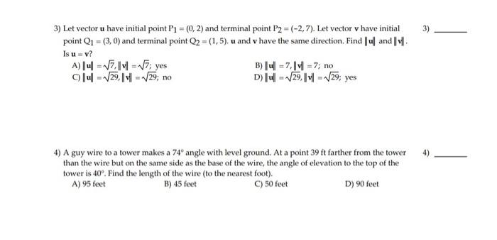 Solved 3) 3) Let vector u have initial point P1 = (0, 2) and | Chegg.com