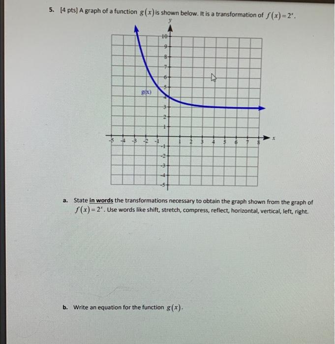 Solved 5. [4 pts] A graph of a function g(x) is shown below. | Chegg.com