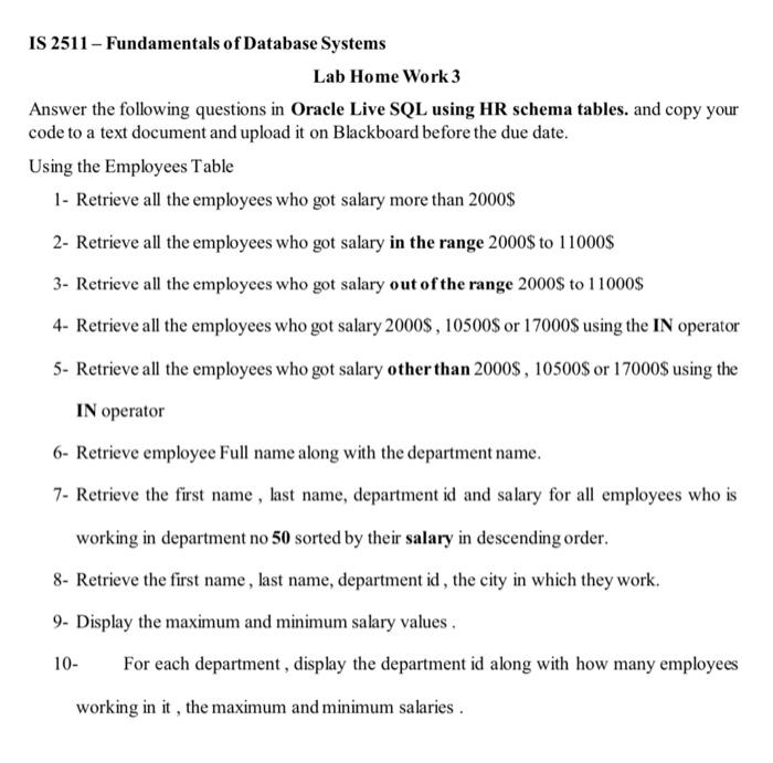 Solved IS 2511 – Fundamentals of Database SystemsLab Home | Chegg.com
