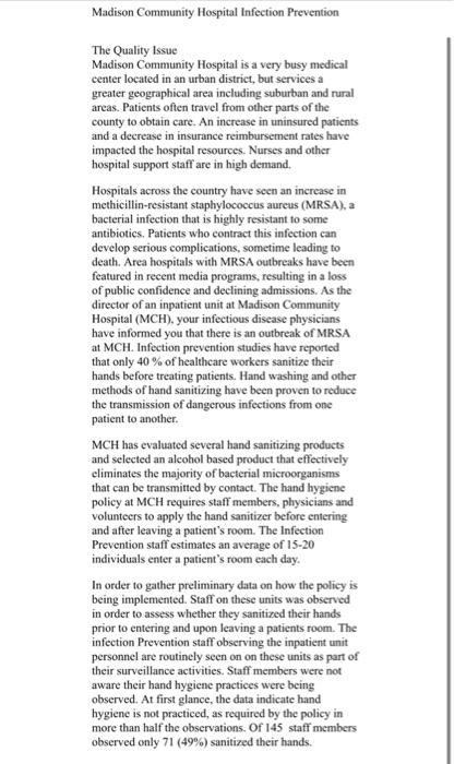 Solved Madison Community Hospital Infection Prevention The | Chegg.com