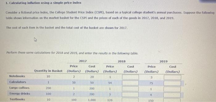 Solved 1. Calculating inflation using a simple price index | Chegg.com