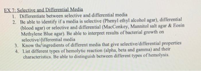 Solved EX 7. Selective and Differential Media 1. | Chegg.com