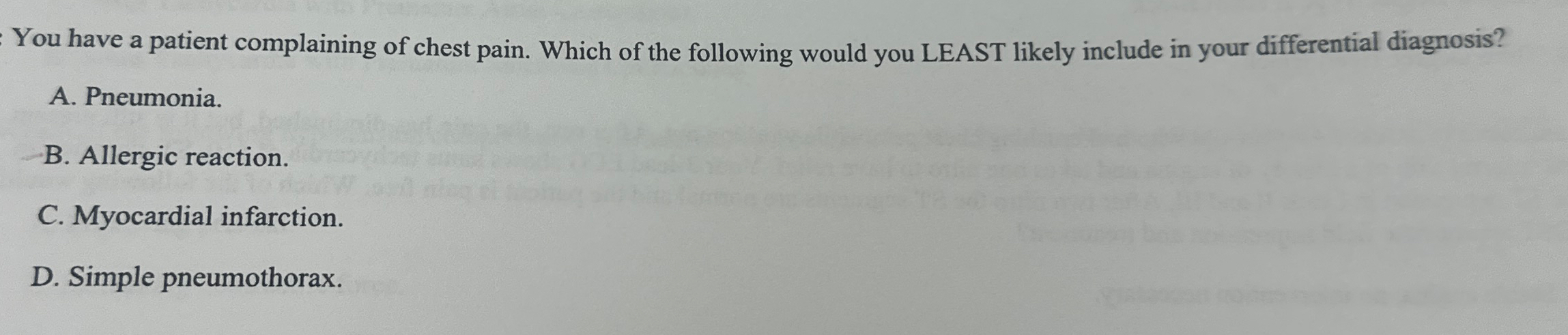 Solved You have a patient complaining of chest pain. Which | Chegg.com