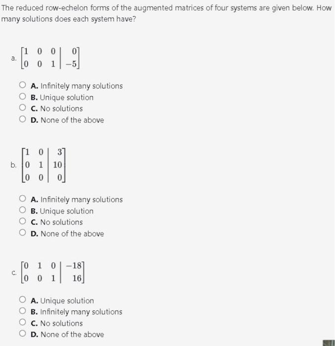 Solved The reduced row-echelon forms of the augmented | Chegg.com