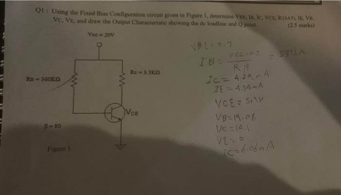 Solved Q1: Using the Fixed Bias Configuration circuit given | Chegg.com