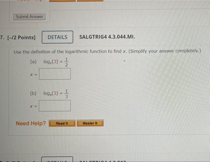 Solved Submit Answer 7. [-12 Points] DETAILS SALGTRIG4 | Chegg.com