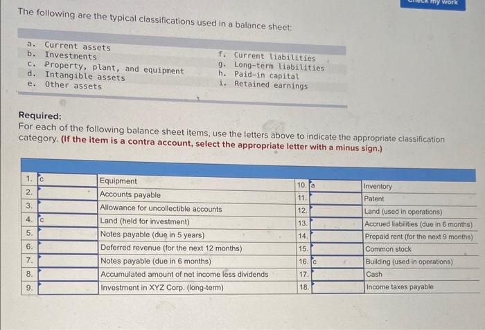 Solved The following are the typical classifications used in | Chegg.com