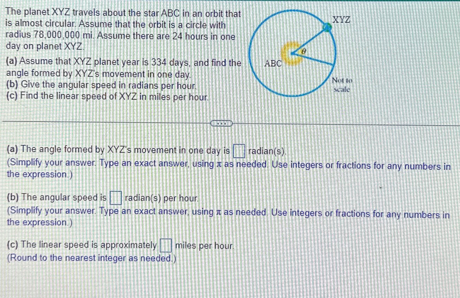 Solved The planet xYZ ﻿travels about the star ABC in an | Chegg.com
