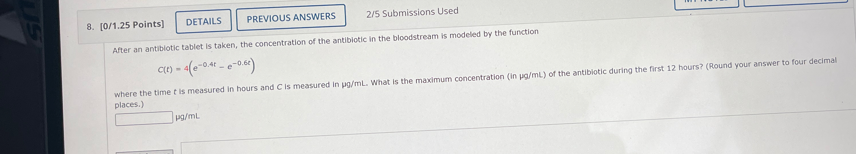 Solved [0/1.25 ﻿Points]PREVIOUS ANSWERS2/5 ﻿Submissions | Chegg.com