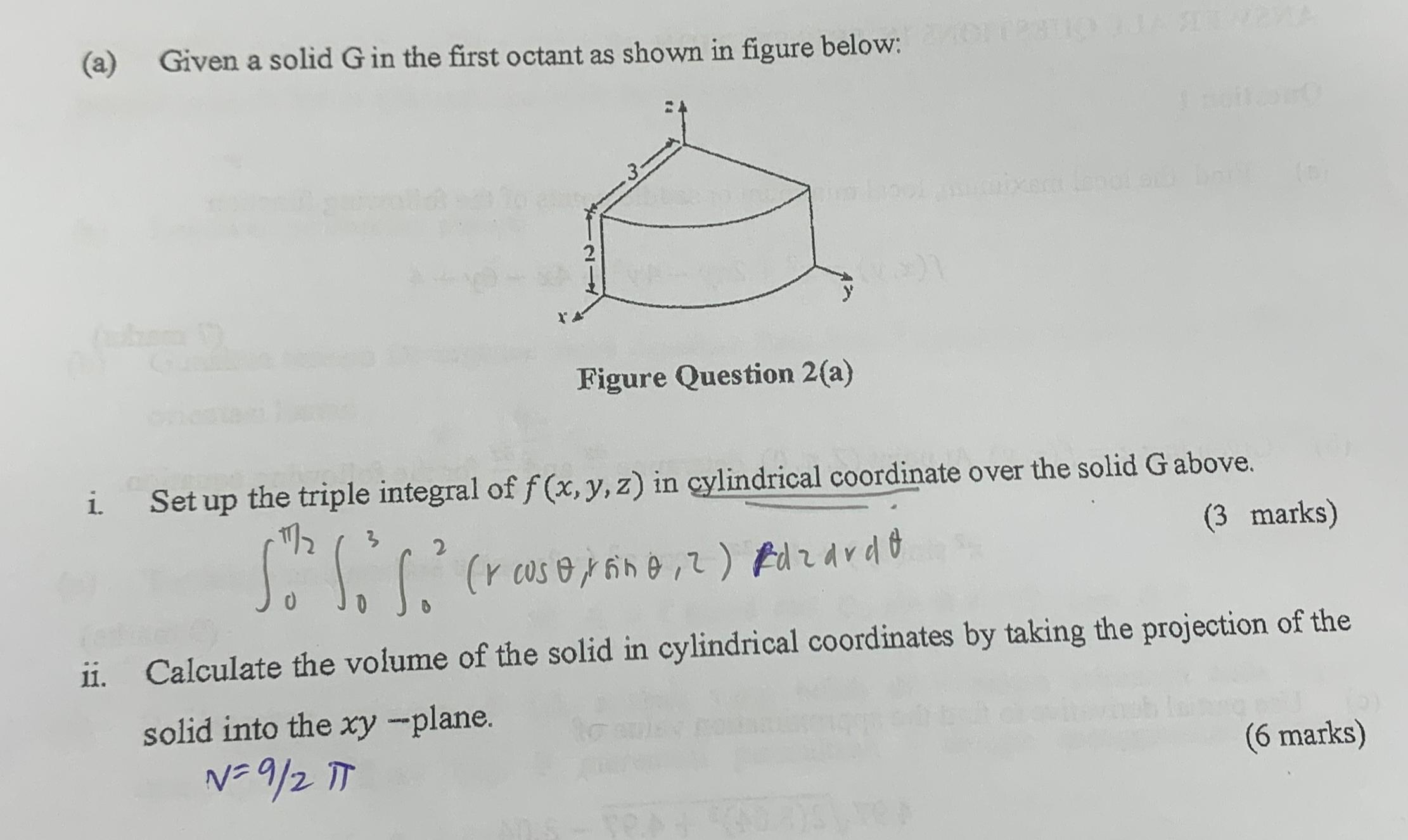 Solved (a) ﻿Given a solid G ﻿in the first octant as shown in | Chegg.com