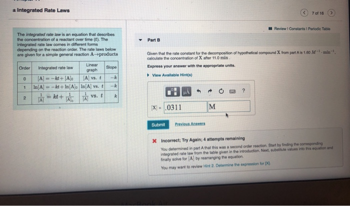 Solved + Integrated Rate Laws ③ 7 of 18 Review Constants | Chegg.com
