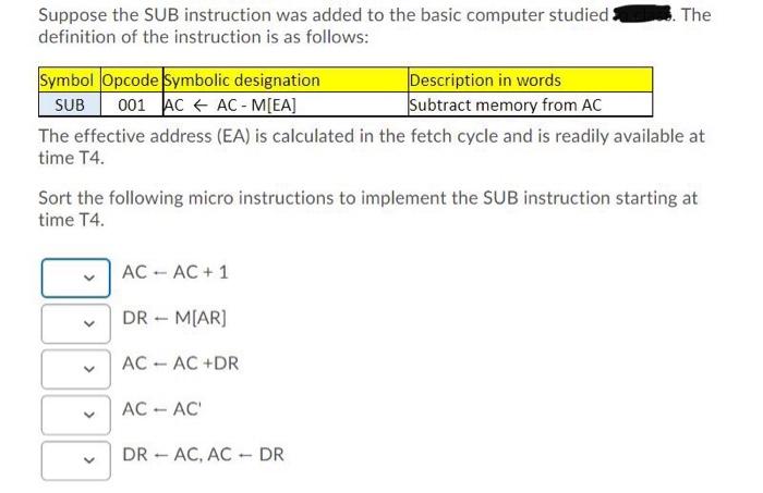 Solved Suppose the SUB instruction was added to the basic | Chegg.com