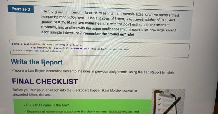 Solved Use the power.t. . test() function to estimate the | Chegg.com