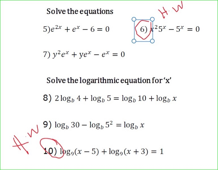 Solved Solve the equations H. W 5)e2x + ex – 6= 0 olis #25% | Chegg.com Solved Solve the equations H. W 5)e2x + ex – 6= 0 olis #25% | Chegg.com