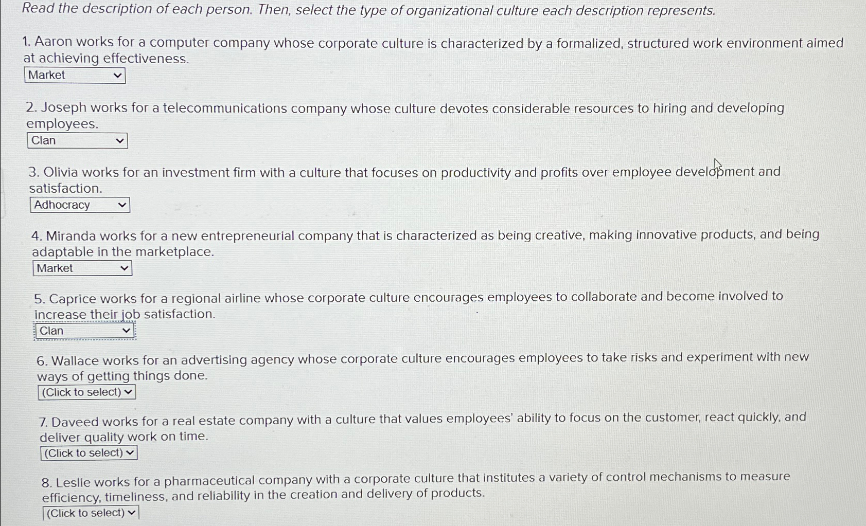 Solved Read the description of each person. Then, select the | Chegg.com