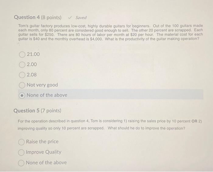 Solved Tom's guitar factory produces low-cost, highly | Chegg.com