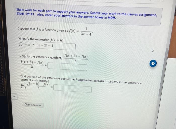 Solved Show work for each part to support your answers. | Chegg.com
