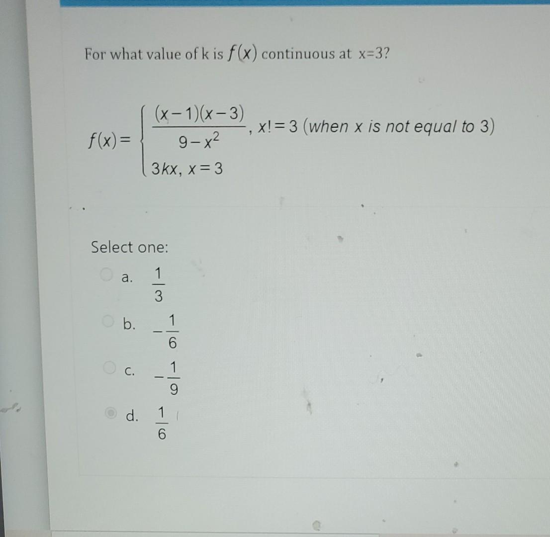 Solved For what value of k is f(x) continuous at x=3 ? | Chegg.com