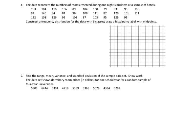 Solved 2. Find the range, mean, variance, and standard | Chegg.com