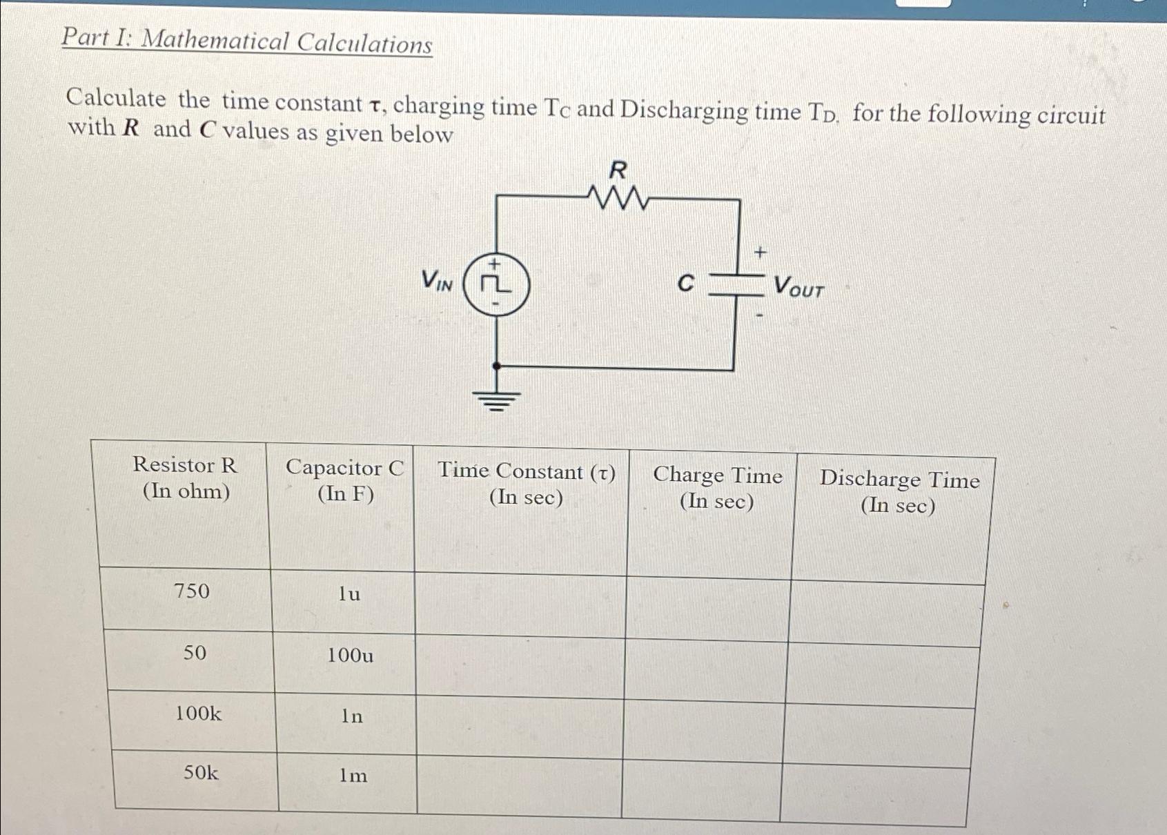 Part I: Mathematical CalculationsCalculate the time | Chegg.com